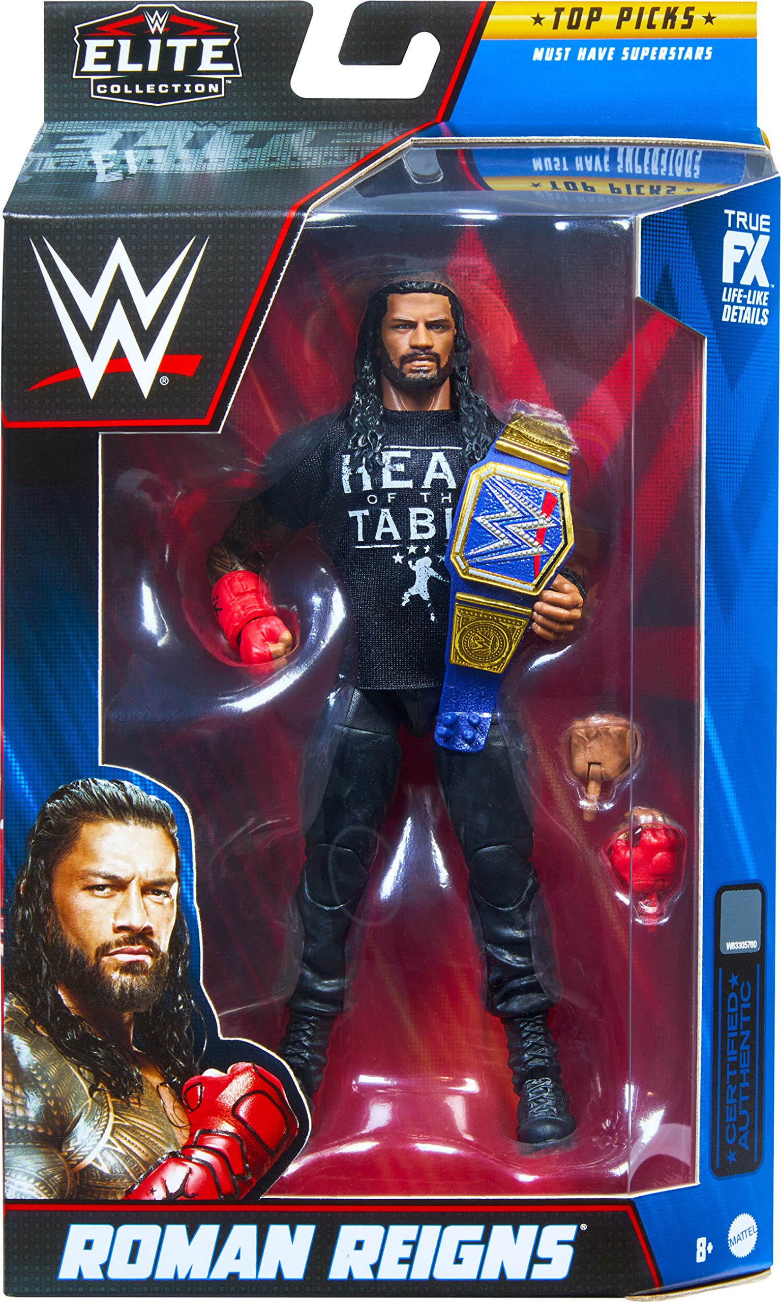 Mattel WWE Elite Collection Top Picks Action Figure & Accessories Set, Roman Reigns 6-inch Collectible with Articulation & Interchangeable Parts