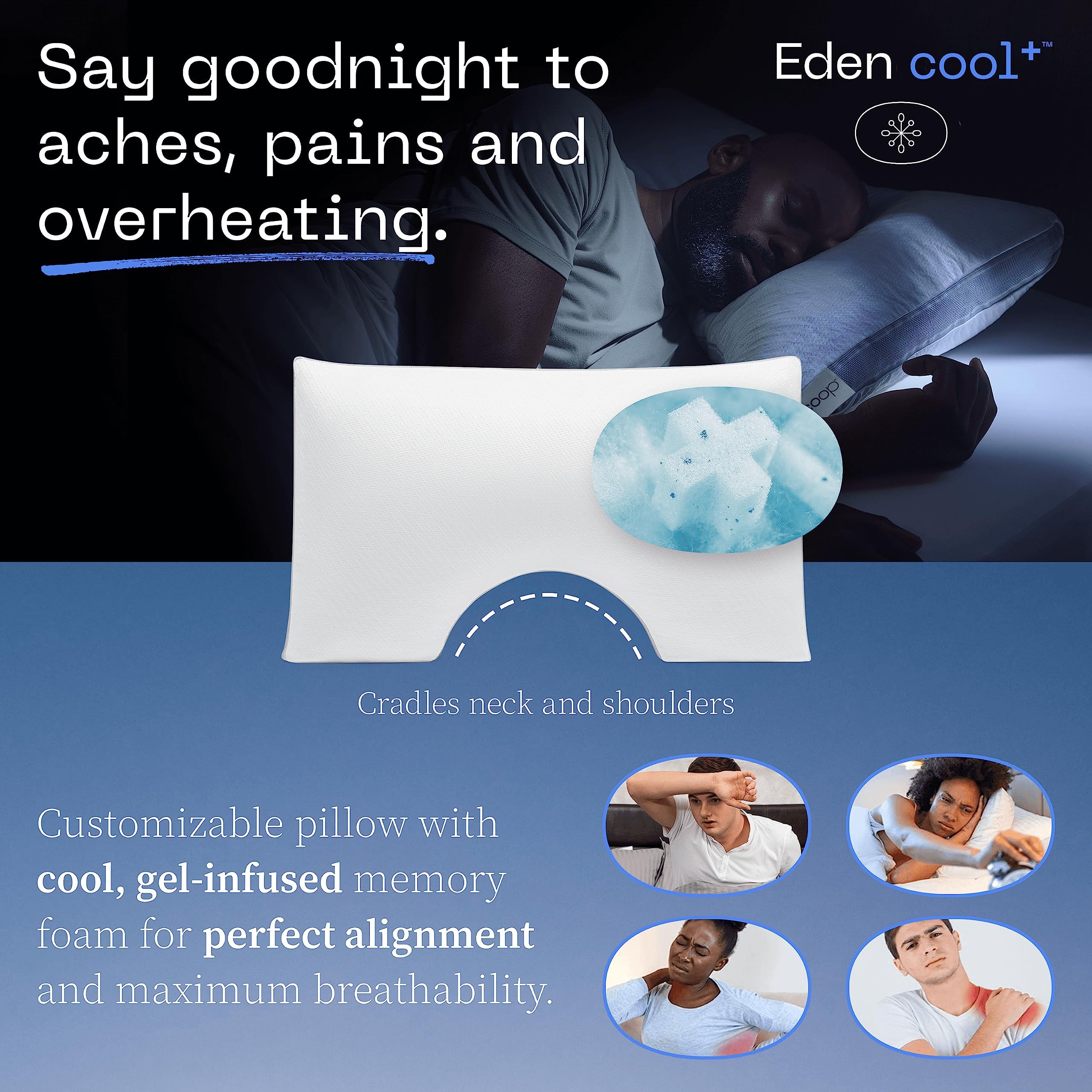 Coop Home Goods Eden Cool+ Cut-Out Adjustable Pillow Queen with Cooling Gel & Shoulder Cut-Out for Head Support, Side Sleeper Pillow, Neck Support for Sleeping, CertiPUR-US/GREENGUARD Gold