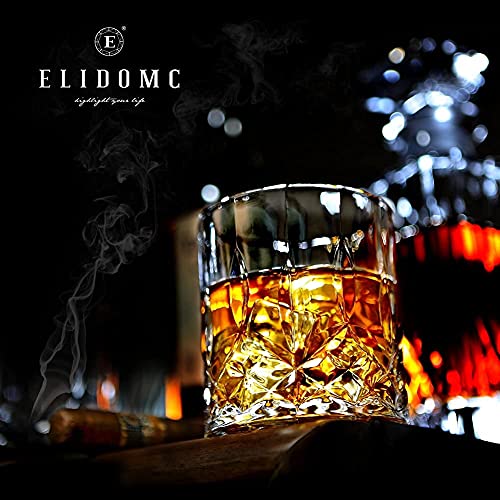 ELIDOMC Lead Free Crystal Whiskey Glasses, 11 Oz Unique Bourbon Glass, Ultra-Clarity Double Old Fashioned Glasses (Set of 6)