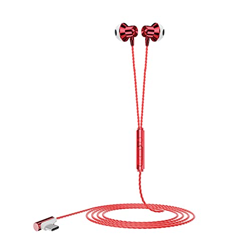Heave USB Type C Wired in-Ear Earbuds with Mic,Noise Cancelling Headsets Sports Headphones with Stereo Deep Sound for Running Workout Red