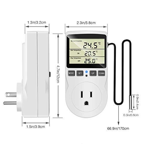 KEBIDU Digital Temperature Controller Reptile Thermostat Controlled Cooling Heating Pet Mat Pad Outlet Plug Timer for Reptiles Aquarium Homebrew Greenhouse Fermentation ℉/℃ 15A 1800W