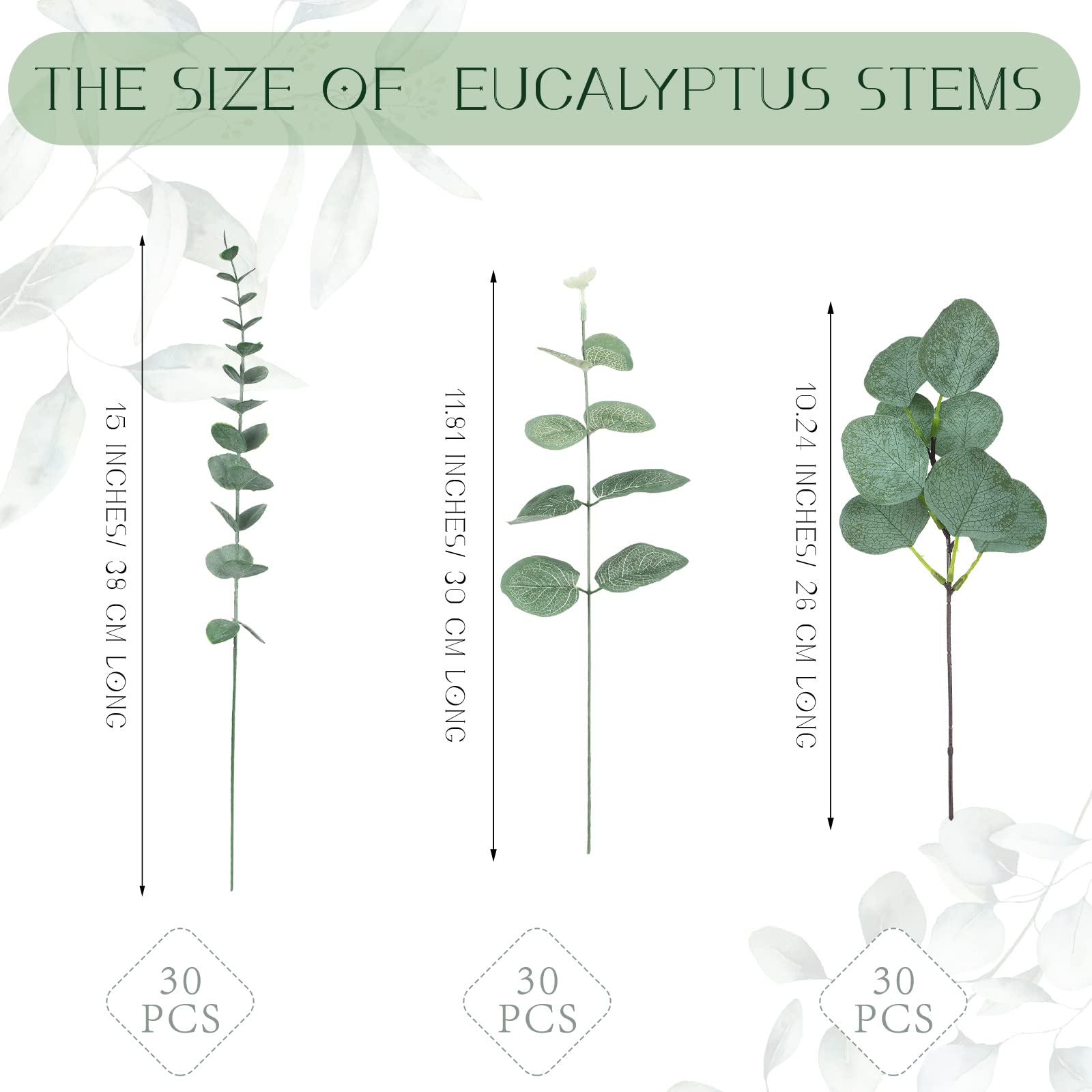 Giegxin 90 Pcs 3 Kinds Mixed Eucalyptus Leaves Stems Bulk Artificial Silver Dollar Leaves Picks Dried Eucalyptus Bundle Faux Spray for Wedding Vase Bouquet Floral Arrangement (Green)