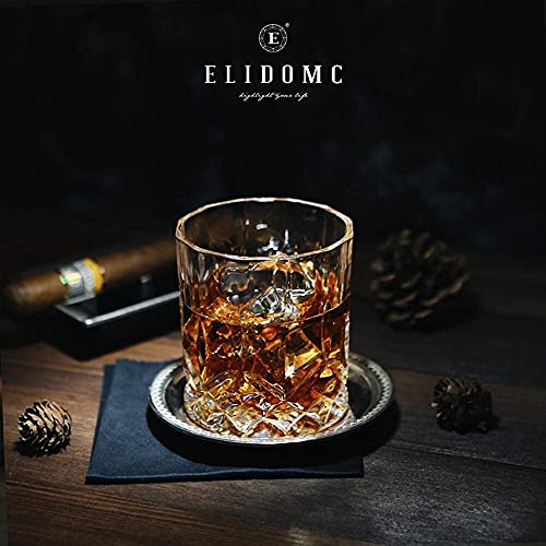 ELIDOMC Lead Free Crystal Whiskey Glasses, 11 Oz Unique Bourbon Glass, Ultra-Clarity Double Old Fashioned Glasses (Set of 6)