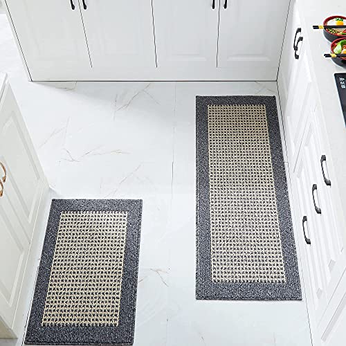 COSY HOMEER 48x18 Inch/28X18 Inch Kitchen Rug Mats Made of 100% Polypropylene 2 Pieces Soft Kitchen Mat Specialized in Anti Slippery and Machine Washable,Black