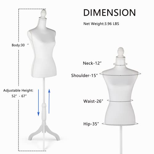 Encomle Dress Form Female Mannequin Torso, Height Adjustable Mannequin Body with Stand for Sewing, Display, White