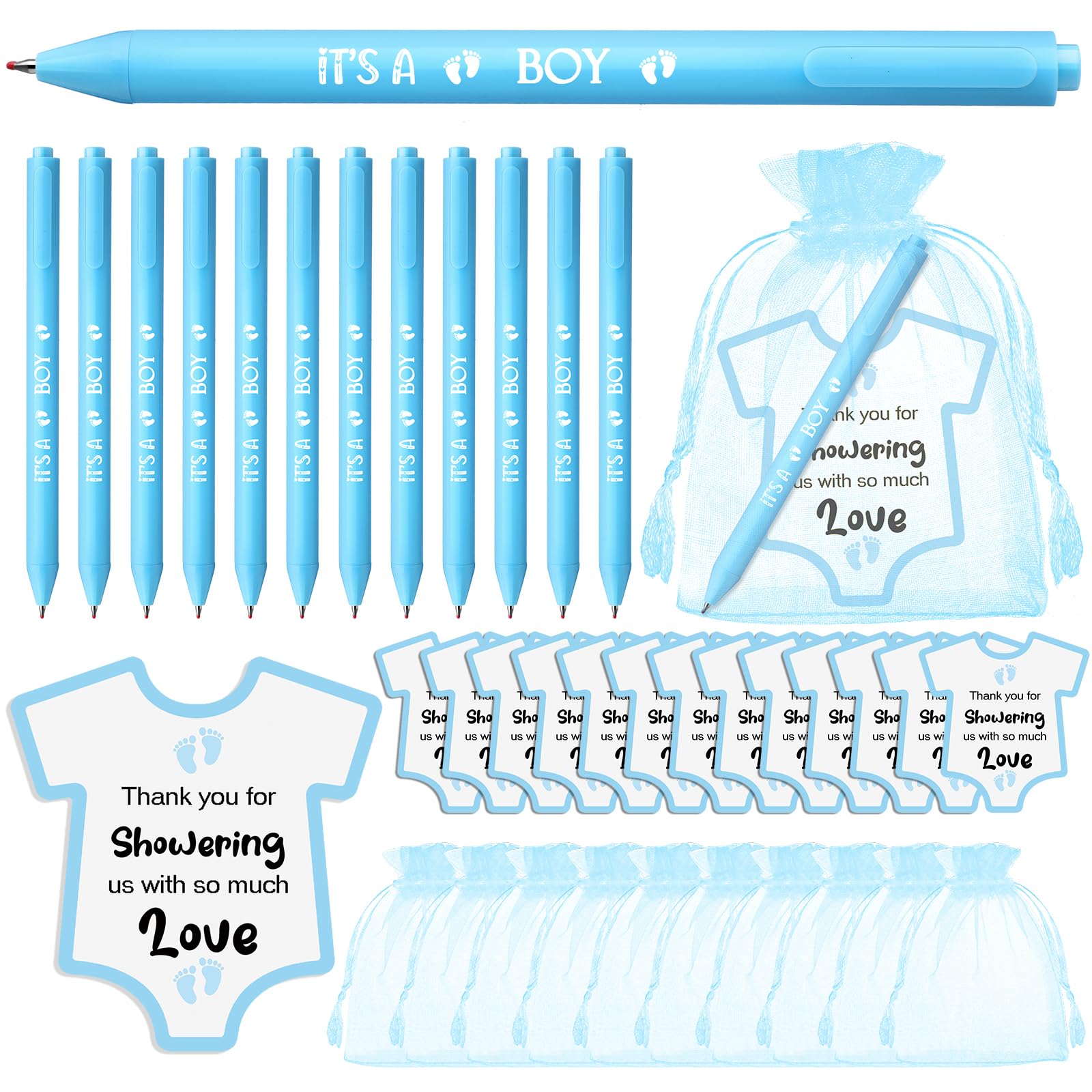 TaoBary 50 Sets Baby Shower Pens Bulk Pink It's A boy Ballpoint Pens Baby Shower Favors with Thank You Cards and Organza Bags Gender Reveal Guests Decorations
