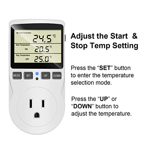 KEBIDU Digital Temperature Controller Reptile Thermostat Controlled Cooling Heating Pet Mat Pad Outlet Plug Timer for Reptiles Aquarium Homebrew Greenhouse Fermentation ℉/℃ 15A 1800W