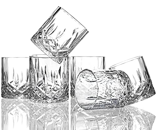 ELIDOMC Lead Free Crystal Whiskey Glasses, 11 Oz Unique Bourbon Glass, Ultra-Clarity Double Old Fashioned Glasses (Set of 6)
