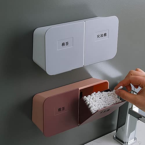 Likense Cotton Swab Storage Box for Cotton Balls,Cotton Swabs, Holder Wall Mount Makeup Pads Storage Canister for Bathroom, Bedroom