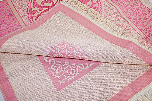 Muslim Prayer Rug and Prayer Beads with Elegant Cylinder Gift Box | Janamaz | Sajadah | Soft Islamic Prayer Rug | Islamic Gifts Set | Prayer Carpet Mat, Taffeta Fabric, Pink