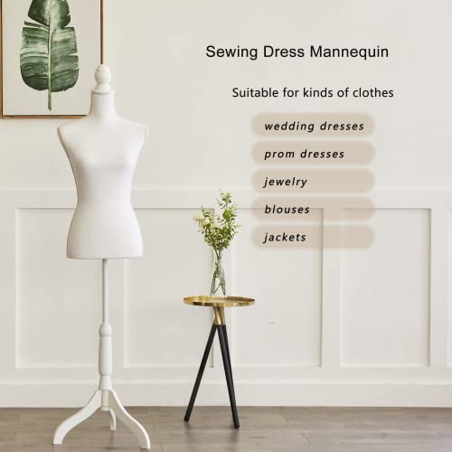 Encomle Dress Form Female Mannequin Torso, Height Adjustable Mannequin Body with Stand for Sewing, Display, White