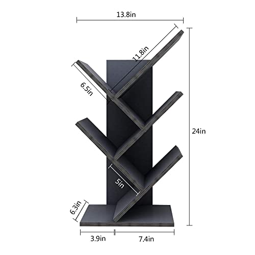 HUAWIND Small Bookshelf Tree Bookshelf,Desktop Book Organizer,5-Tier Floor Standing Bookcase,Can Place Books,Magazines and CDs (Black)
