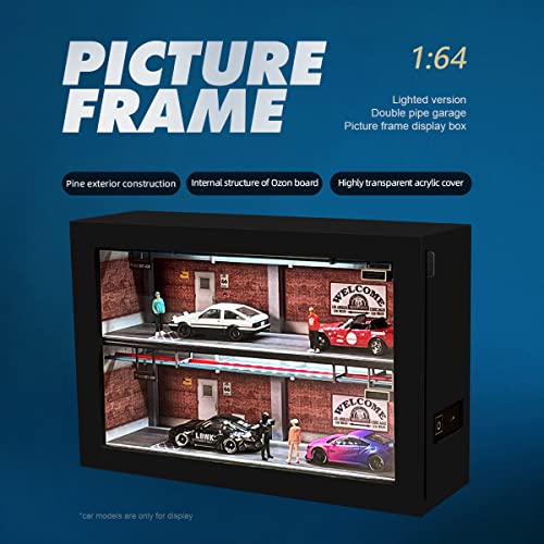 Sikivot Model car Display case 1/64 Scale,Simulation Garage Model,1:64 Wall-Mounted Band lamp Display Garage.