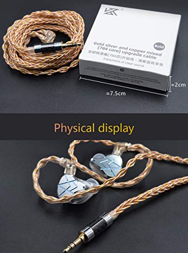 KZ Gold Silver and Copper Mixed (784 cores) Upgrade Cable, HiFi Audio 0.75MM 2PIN Replacement IEM Earbuds Wire Compatible with C PIN Headphone
