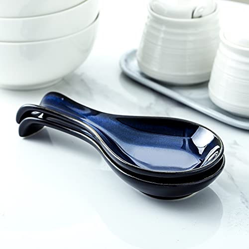 uniidea Ceramic Spoon Rest for Stove Top, Porcelain Spoon Holder, Large Spoon Rest for Kitchen Counter Stove Top, Spoon Rest Blue, Set of 2