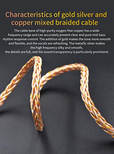 KZ Gold Silver and Copper Mixed (784 cores) Upgrade Cable, HiFi Audio 0.75MM 2PIN Replacement IEM Earbuds Wire Compatible with C PIN Headphone
