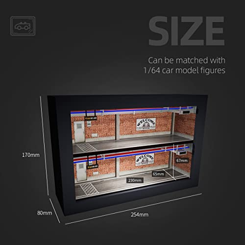 Sikivot Model car Display case 1/64 Scale,Simulation Garage Model,1:64 Wall-Mounted Band lamp Display Garage.