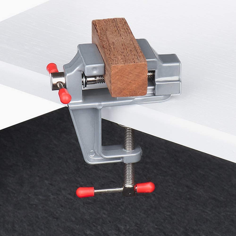 SHANGNIULU Mini Bench Vise - Compact Aluminum Alloy Table Clamp Vice - 360 Rotation - Silver