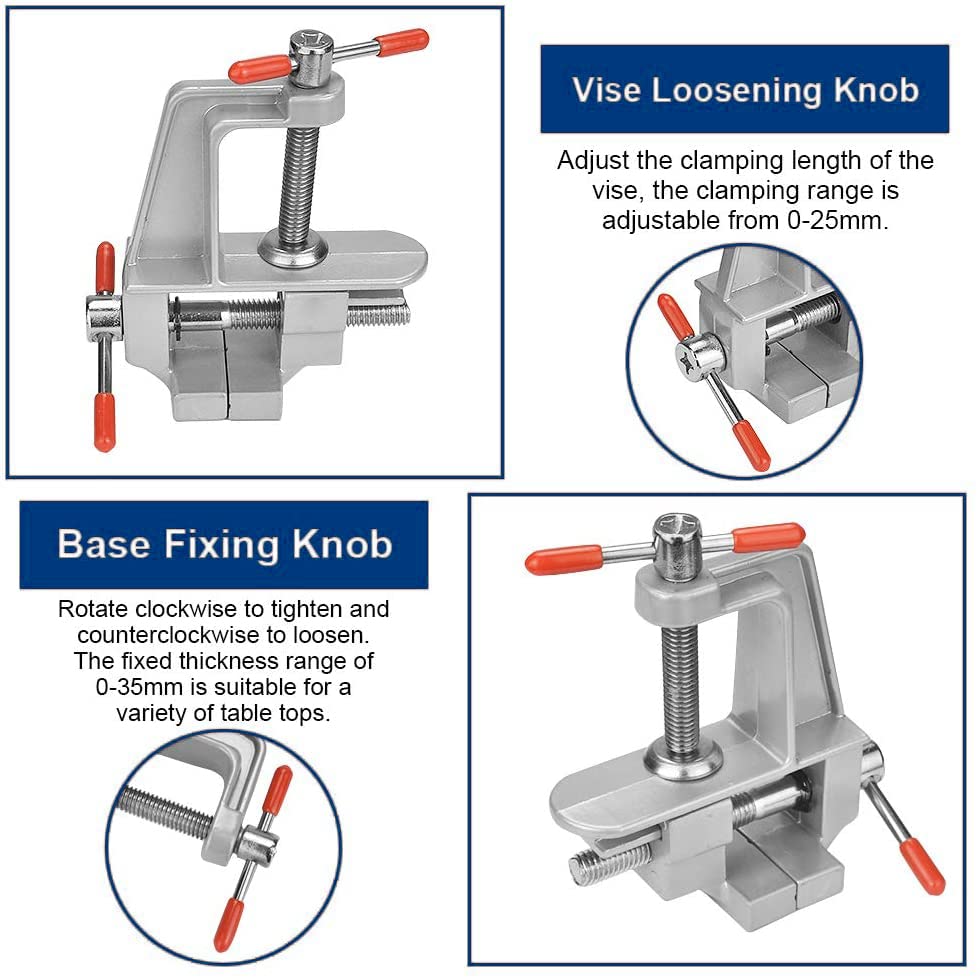 SHANGNIULU Mini Bench Vise - Compact Aluminum Alloy Table Clamp Vice - 360 Rotation - Silver