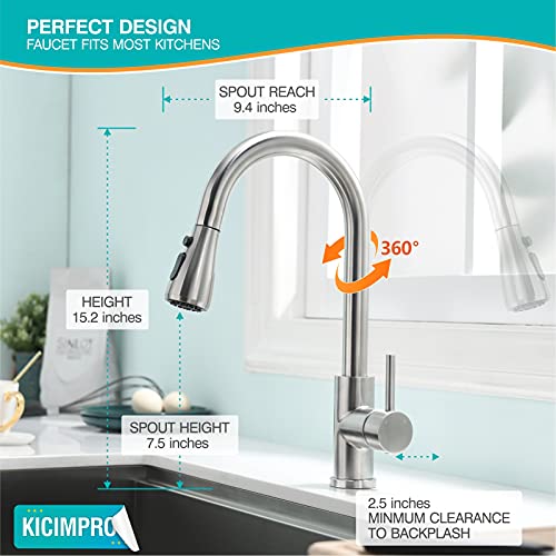 Kicimpro Kitchen Faucet with Pull Down Sprayer Brushed Nickel, High Arc Single Handle Kitchen Sink Faucet with Water Lines, Commercial Modern rv Stainless Steel Kitchen Faucets, Grifos De Cocina