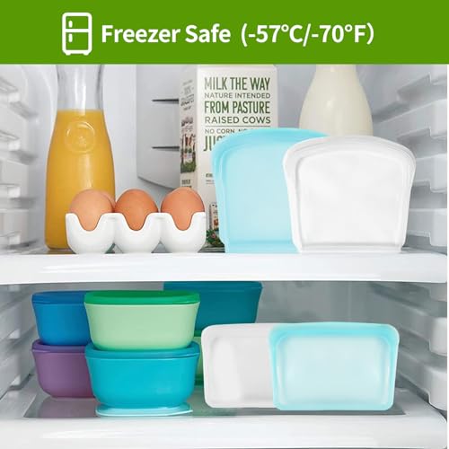 KVK Silicone Reusable Food Storage Bags, 4 Pack Heavy Duty Leakproof Ziplock Bags, Oven, Microwave & Dishwasher Safe, 100% Food Grade Silicone