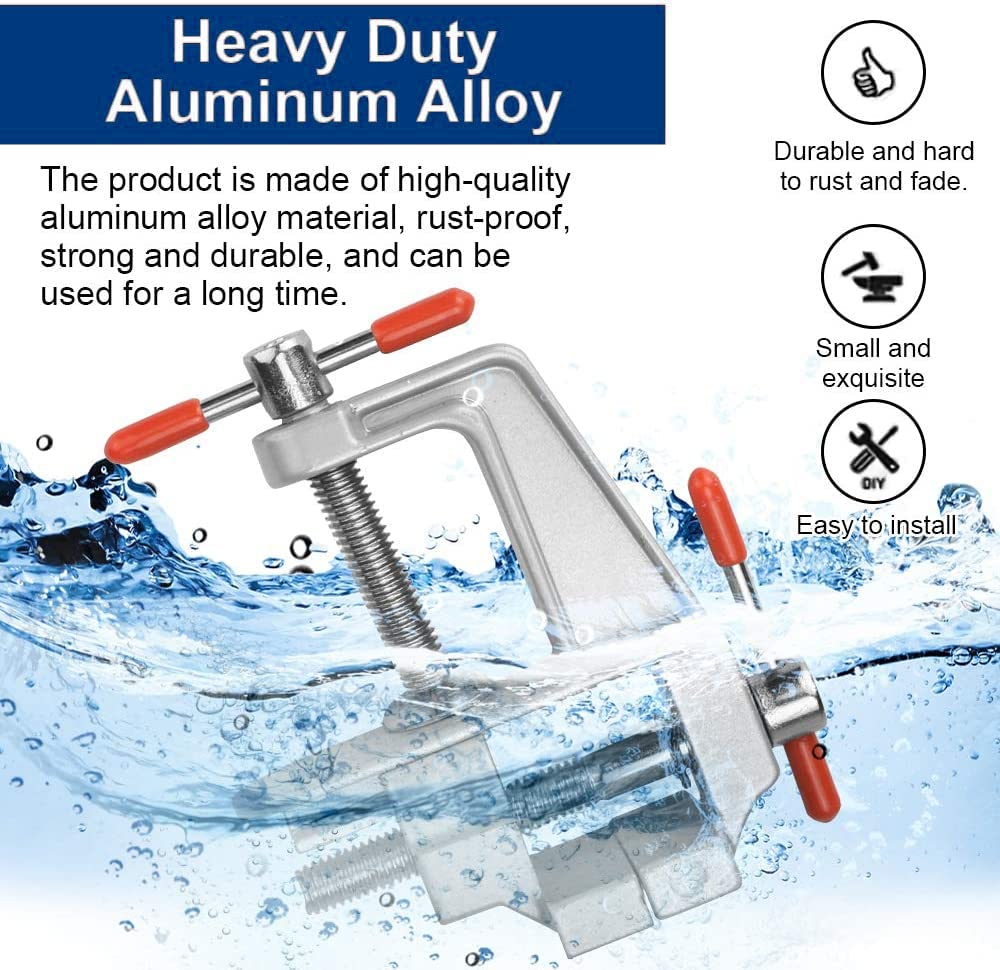 SHANGNIULU Mini Bench Vise - Compact Aluminum Alloy Table Clamp Vice - 360 Rotation - Silver