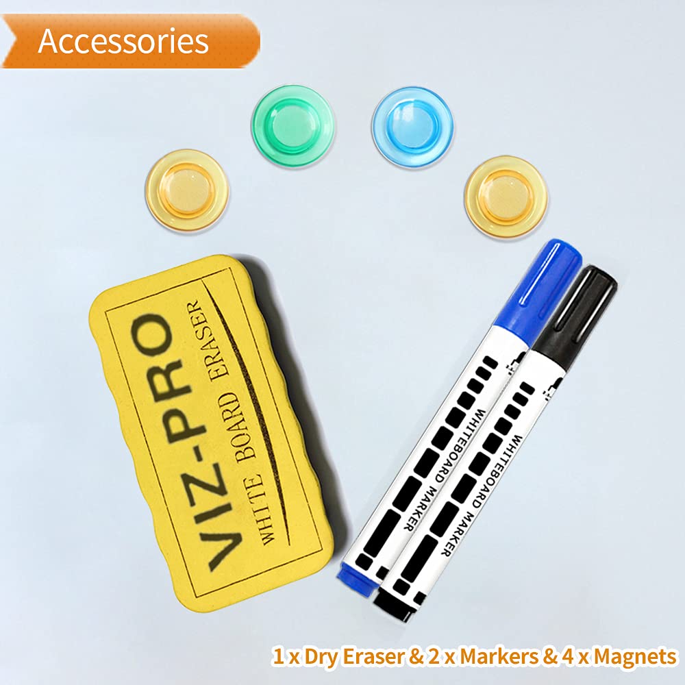 VIZ-PRO Magnetic Whiteboard/Dry Erase Board, 18 X 12 Inches, with 1 Eraser & 14 Markers & 4 Magnets