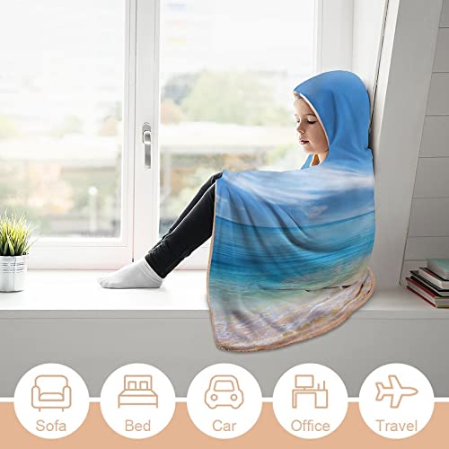 Blanket Hoodie, Tropical Women Men Hooded Blanket, Beach Summer Holiday Theme, Soft Warm Cozy, 50 x 60inches, Studying Reading Snuggling Napping Office, Multicolor