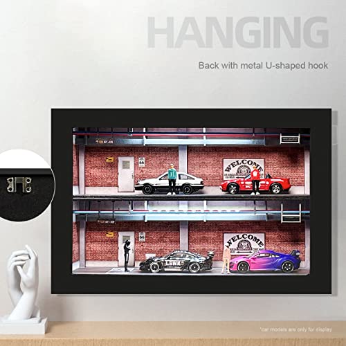 Sikivot Model car Display case 1/64 Scale,Simulation Garage Model,1:64 Wall-Mounted Band lamp Display Garage.