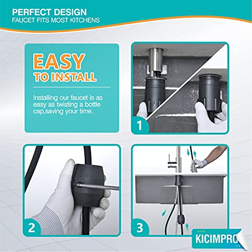 Kicimpro Kitchen Faucet with Pull Down Sprayer Brushed Nickel, High Arc Single Handle Kitchen Sink Faucet with Water Lines, Commercial Modern rv Stainless Steel Kitchen Faucets, Grifos De Cocina