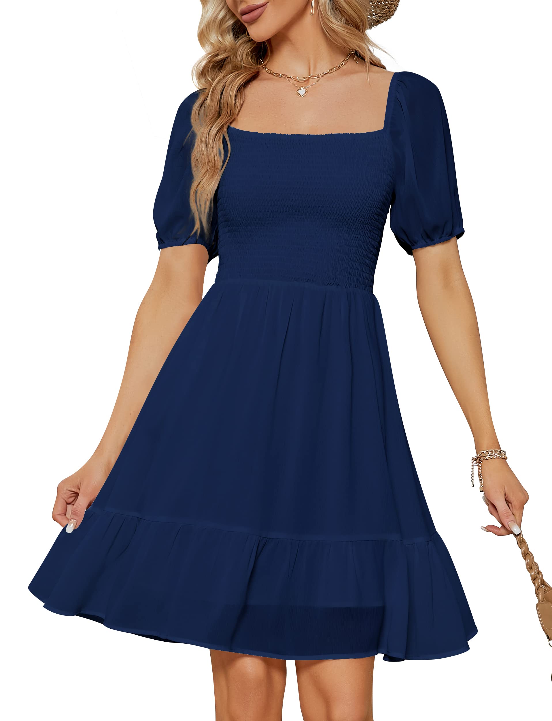 YATHON Wedding Guest Dresses for Women with Sleeves Homecoming Bridesmaid Sundress Family Gathering Dance Party Short Dresses(YT194-Navy,L)