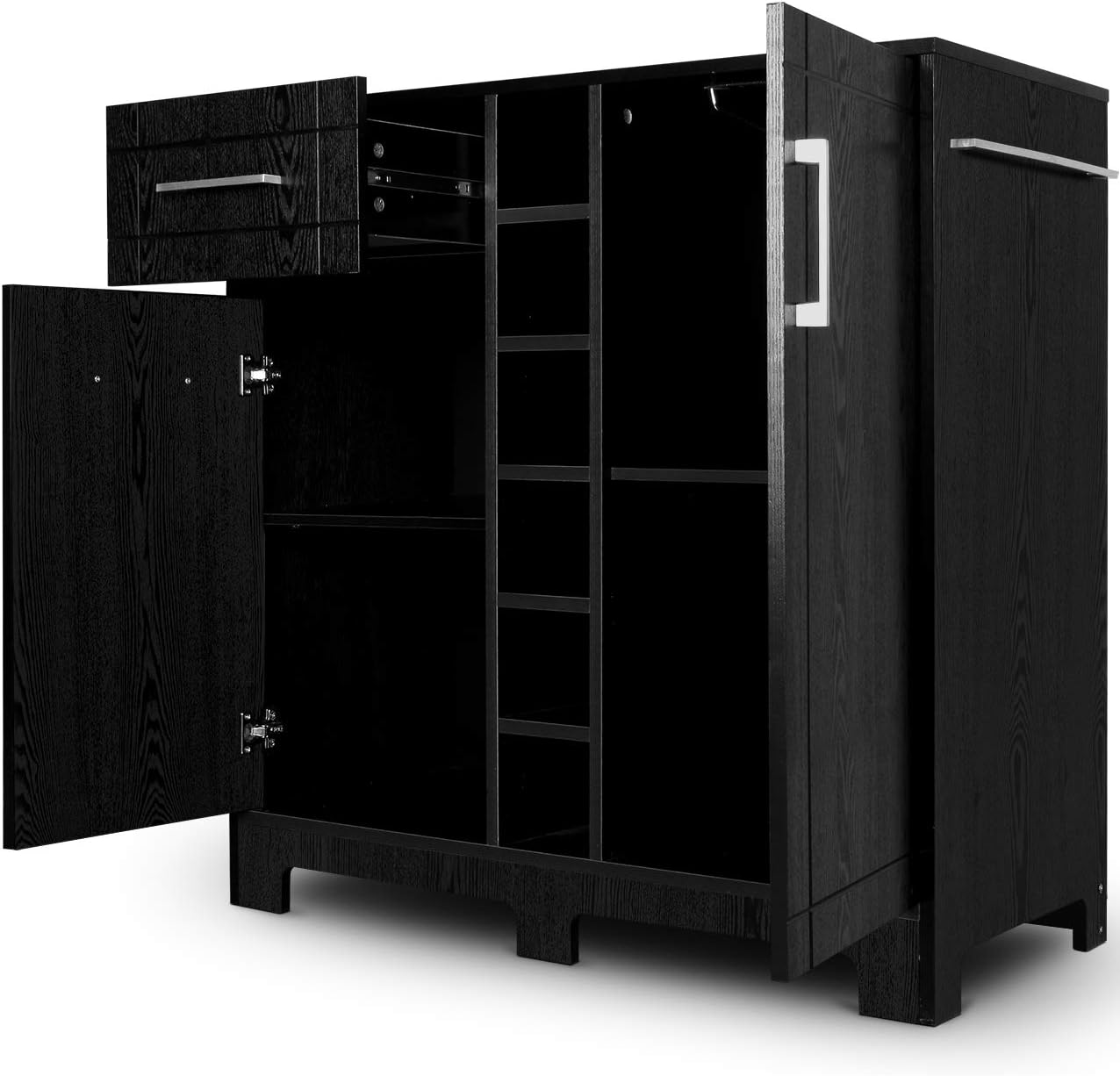 BELLEZE Wine Cabinet with Drawers, Storage Shelves and 6-Bottle Wine Rack, Sideboard Buffet, Coffee Bar, Cupboard for Dining Room, Kitchen, Living Room -Vietti (Light Black)