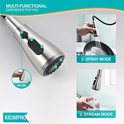 Kicimpro Kitchen Faucet with Pull Down Sprayer Brushed Nickel, High Arc Single Handle Kitchen Sink Faucet with Water Lines, Commercial Modern rv Stainless Steel Kitchen Faucets, Grifos De Cocina