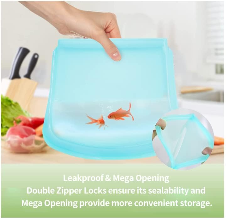 KVK Silicone Reusable Food Storage Bags, 4 Pack Heavy Duty Leakproof Ziplock Bags, Oven, Microwave & Dishwasher Safe, 100% Food Grade Silicone