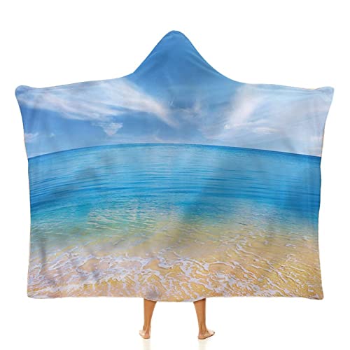 Blanket Hoodie, Tropical Women Men Hooded Blanket, Beach Summer Holiday Theme, Soft Warm Cozy, 50 x 60inches, Studying Reading Snuggling Napping Office, Multicolor