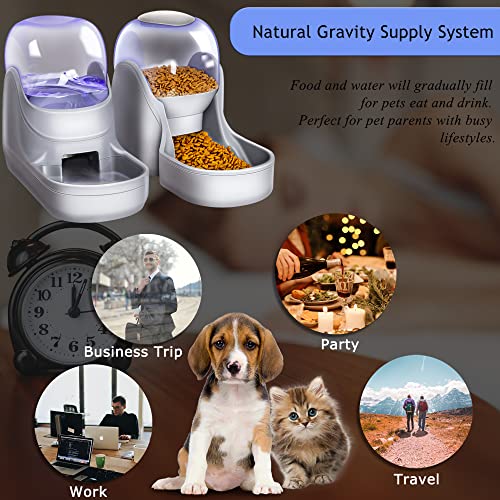 Automatic Pet Feeder and Waterer Cat Dog Gravity Food Bowl Set 3.8 L with 1 Water Dispenser and 1 Food Feeder for Small, Medium & Big Pets (Gray)