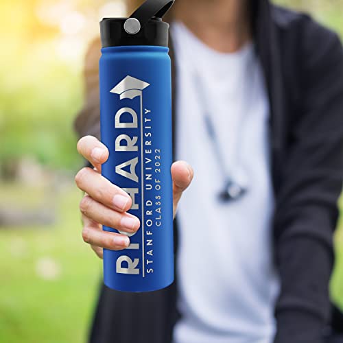 Graduation Gifts, Water Bottle Personalized with Straw Lid - 24 oz - Royal | Custom Water Bottle w Text - Insulated Double Wall - High School, College, Class of 2023 | 9 Color - Congrats Grad
