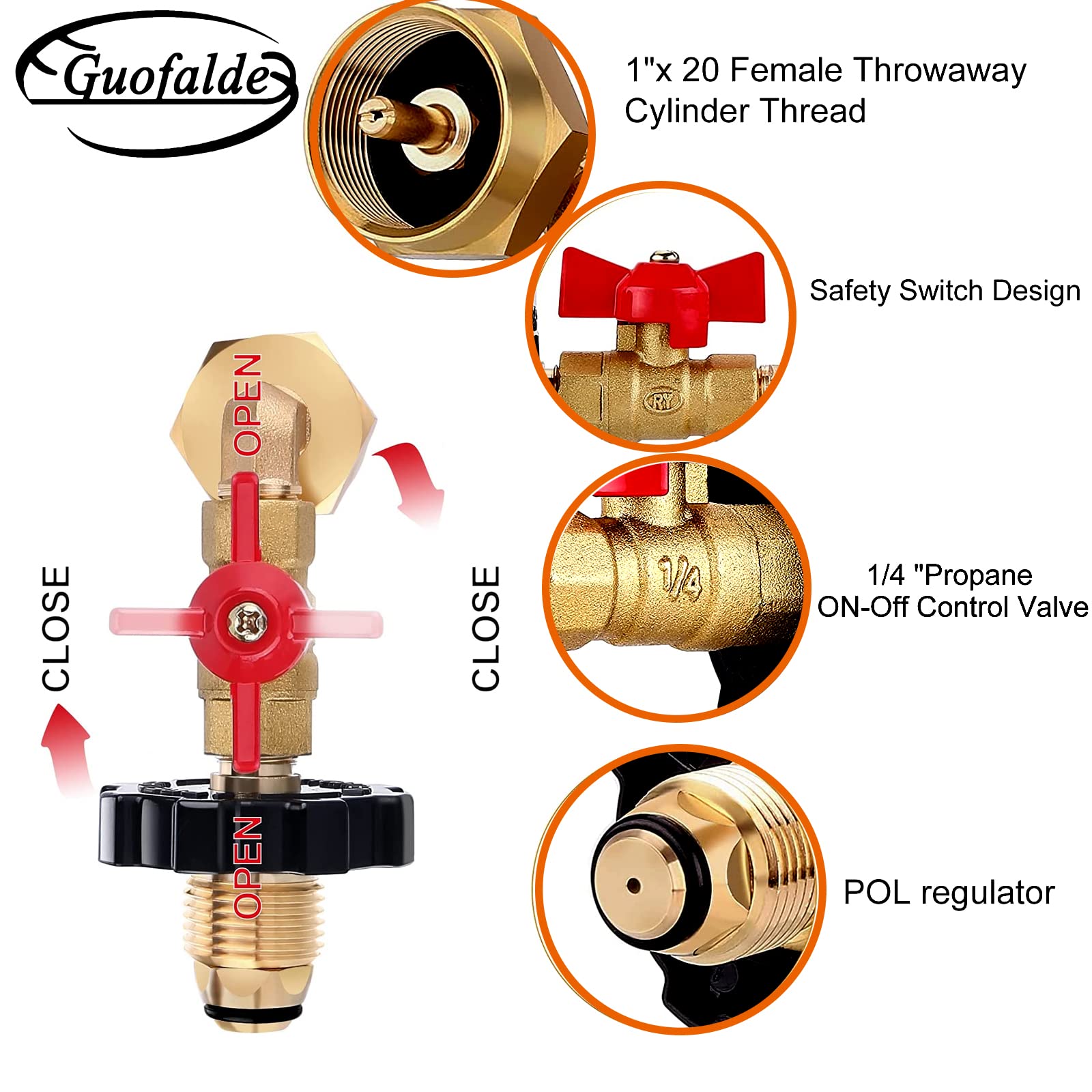 GUOFALDE 90 Degrees POL Propane Refill Elbow Adapter, Propane Refill Pressure Adapter with ON-Off Control Valve, for Camping Grill 1 LB Tank Cylinder 5-40LBS Cylinde