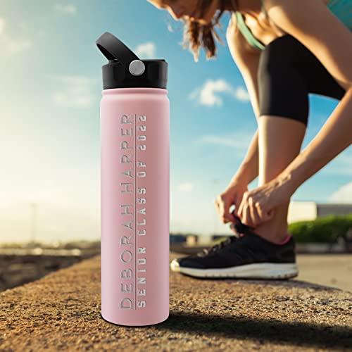 Graduation Gifts, Water Bottle Personalized with Straw Lid - 24 oz - Royal | Custom Water Bottle w Text - Insulated Double Wall - High School, College, Class of 2023 | 9 Color - Congrats Grad