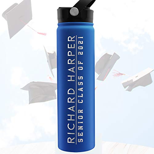 Graduation Gifts, Water Bottle Personalized with Straw Lid - 24 oz - Royal | Custom Water Bottle w Text - Insulated Double Wall - High School, College, Class of 2023 | 9 Color - Congrats Grad