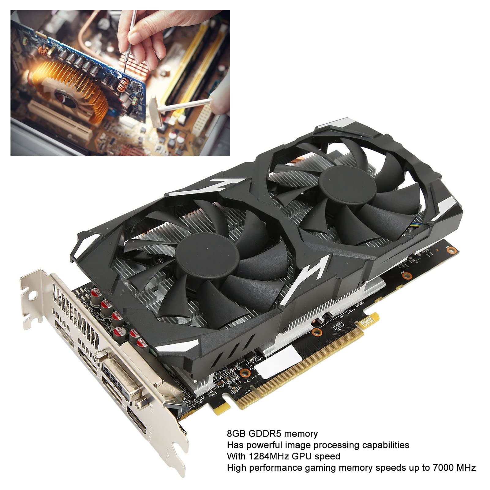 Estink RX 580 Graphics Card, 8GB GDDR5 256bit Support 8K 16 PCI Express 3.0 Gaming Graphics Card Cooling Fans PC Video Cards for PC Gaming Desktop Computers, 1080p Resolution