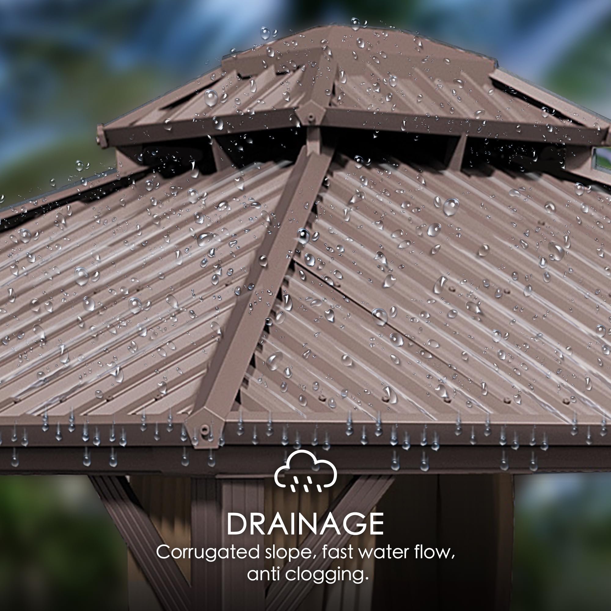 Kozyard Caesar 10'x12' Hardtop Gazebo - Permanent Metal Pavilion with Netting Shaded Curtains for Patio, Backyard, and Deck - Galvanized Steel Outdoor Aluminum Canopy, Double Roof Gazebo (Dark Brown)