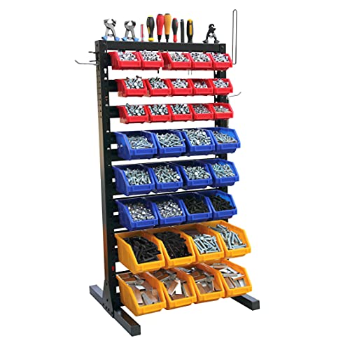 King's Rack Hanging Bin Rack Storage System Heavy Duty Steel Rack Organizer Shelving Unit w/ 35 Plastic Bins in 8 tiers