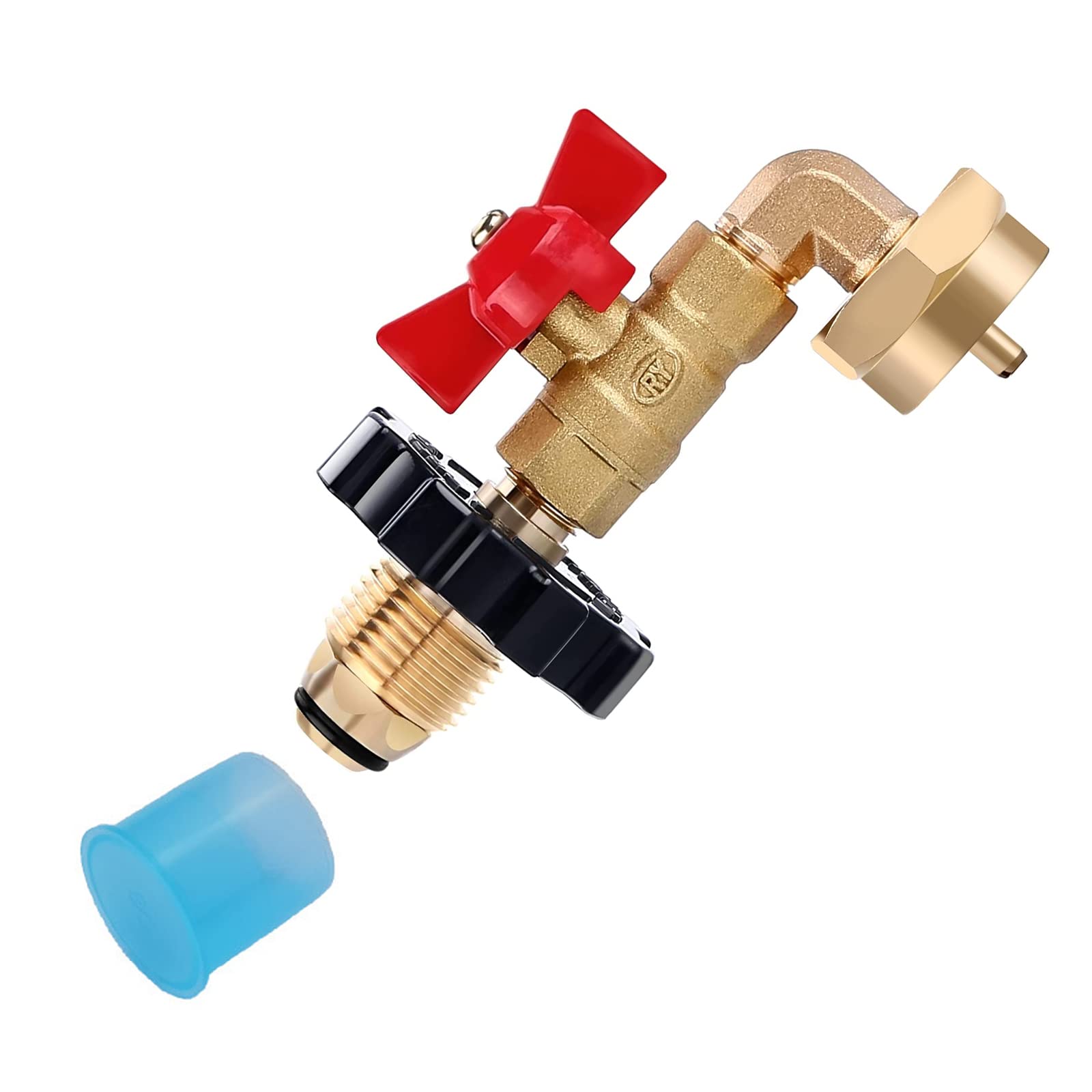 GUOFALDE 90 Degrees POL Propane Refill Elbow Adapter, Propane Refill Pressure Adapter with ON-Off Control Valve, for Camping Grill 1 LB Tank Cylinder 5-40LBS Cylinde