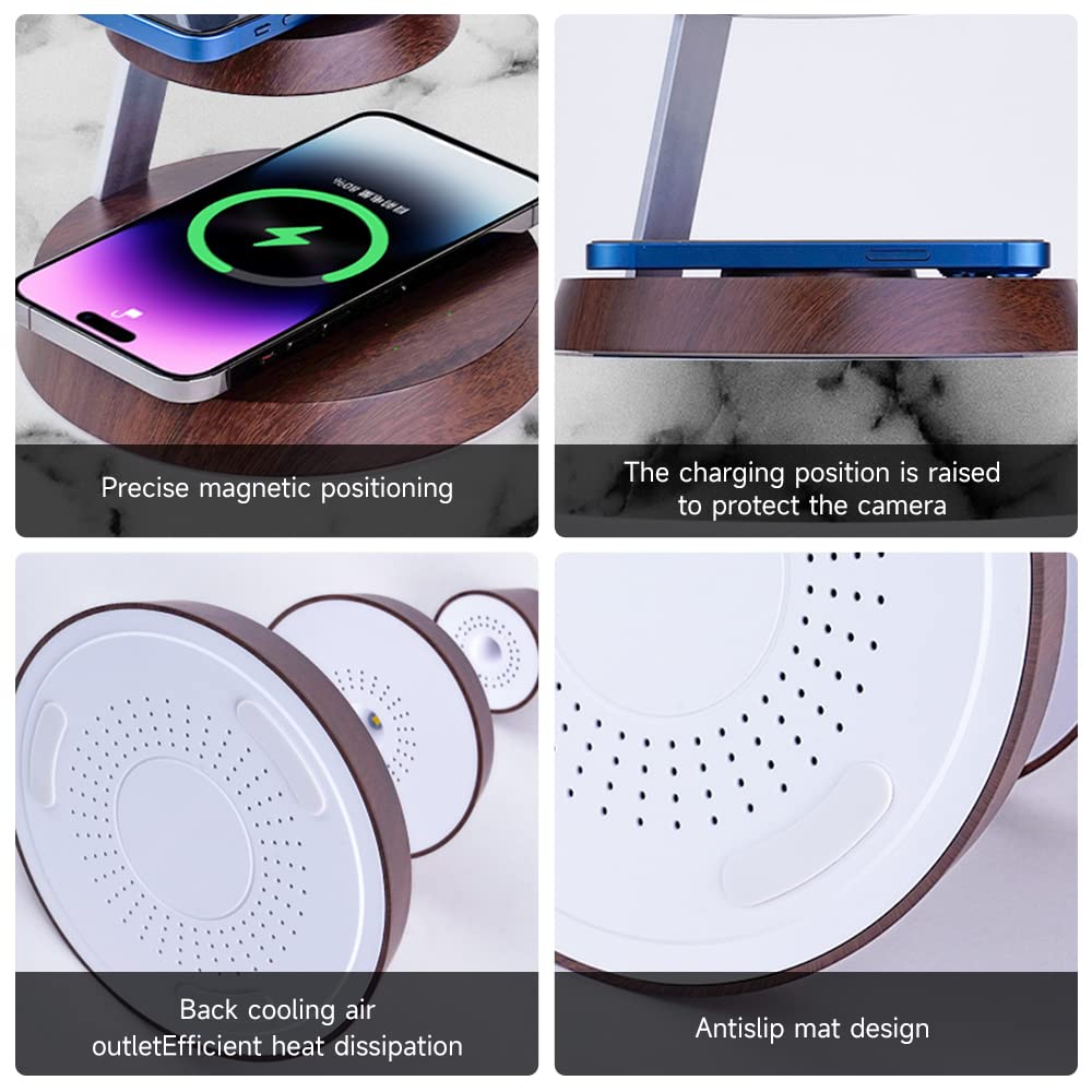 Bedside Lamp with Wireless Charging Station, Touch Control Desk Lamp, Stepless Dimming, 15W Wireless Charger Station for iPhone/Air Pods/Apple Watch, Ideal Gift for Home or Office (Wood Grain)