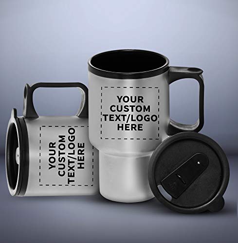 Personalized 14oz Travel Mugs Stainless Steel - 10 Pack - Custom Text, Logo - Stainless Steel