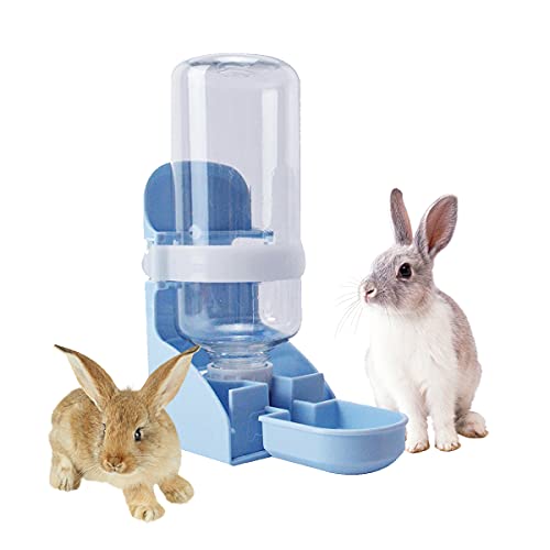 chenming Rabbit Water Bottle,17oz Hanging Automatic Small Animal Water Bottle Bowl,Pet Cage Suspended Automatic Water Dispenser for Rabbits Hamsters Chinchillas Hedgehogs Ferrets (Blue)