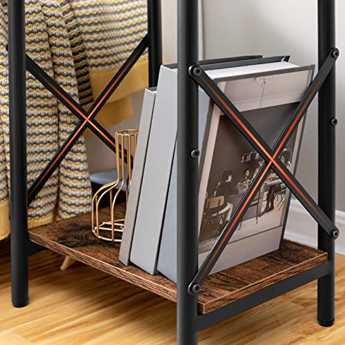MAHANCRIS Small Side Table, 2-Tier Narrow End Table with Storage, X-Shaped Narrow Nightstand, Bedside Table for Small Spaces, Steel Frame, Living Room, Bedroom, Easy Assembly, Rustic Brown ETHR2801Z