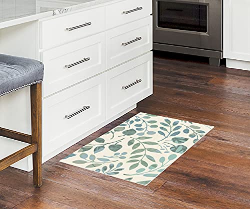 Studio M Floor Flair Woodsia - Cream Modern Greenery - 2 x 3 Ft Decorative Vinyl Rug - Non-Slip, Waterproof Floor Mat - Easy to Clean, Ultra Low Profile - Printed in The USA
