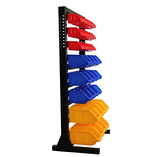 King's Rack Hanging Bin Rack Storage System Heavy Duty Steel Rack Organizer Shelving Unit w/ 35 Plastic Bins in 8 tiers